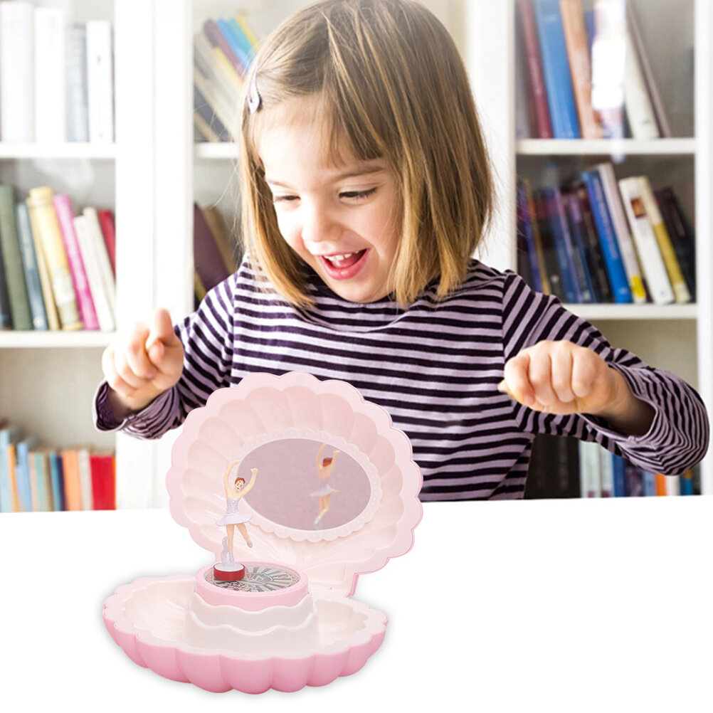 Музыкальная шкатулка в форме ракушки с изображением балерины и зеркалом, шкатулка для хранения ювелирных изделий, классическая ретро-мелодия, подарок на день рождения, праздник, свадьбу