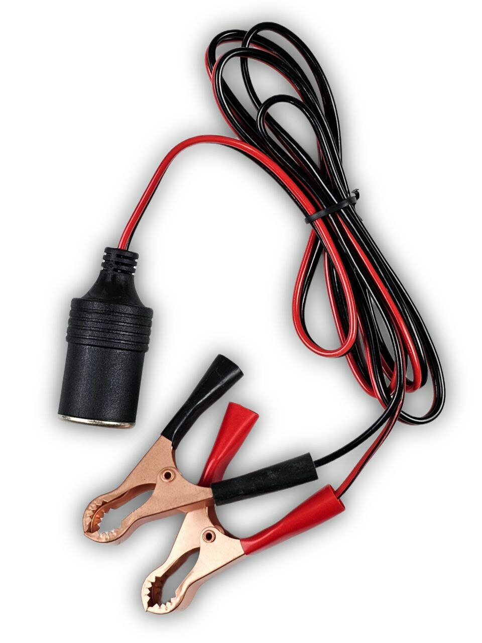 Шнур зажимы крокодил красный+черный - гнездо прикуривателя, длина 1,5м