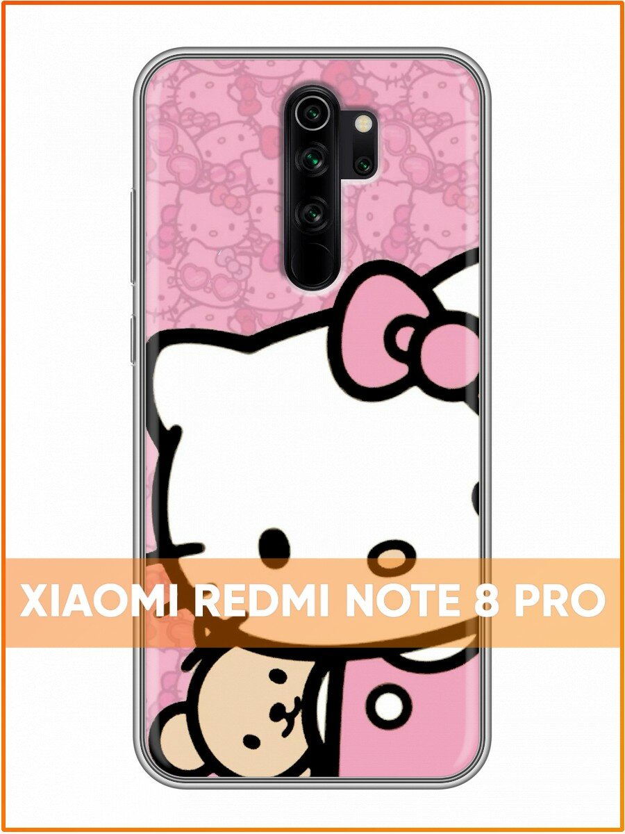 Чехол для Xiaomi RedMi Note 8 Pro с принтом для девочек с Хеллоу Китти с мишкой (Сяоми Редми Ноут 8 Про)