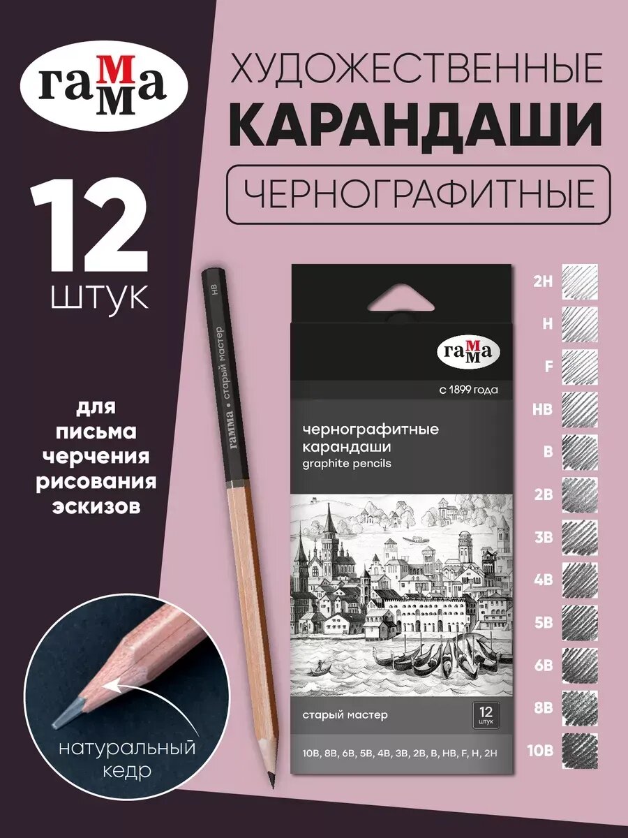 Карандаши простые набор для школы 12 шт художественные