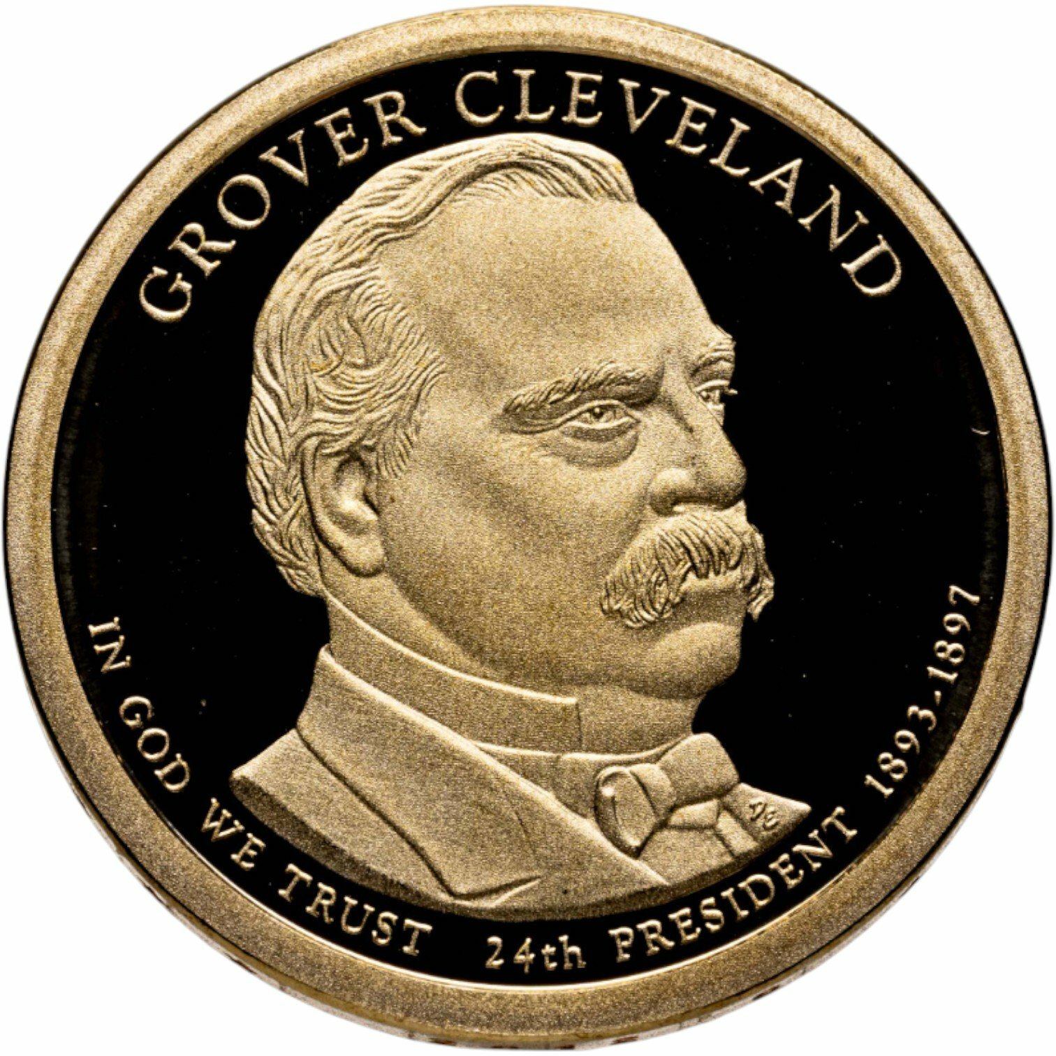 США 1 доллар dollar 2012 S Гровер Кливленд 24-й президент США, знак монетного двора "S" - Сан-Франциско, Латунь, в сохранности Proof