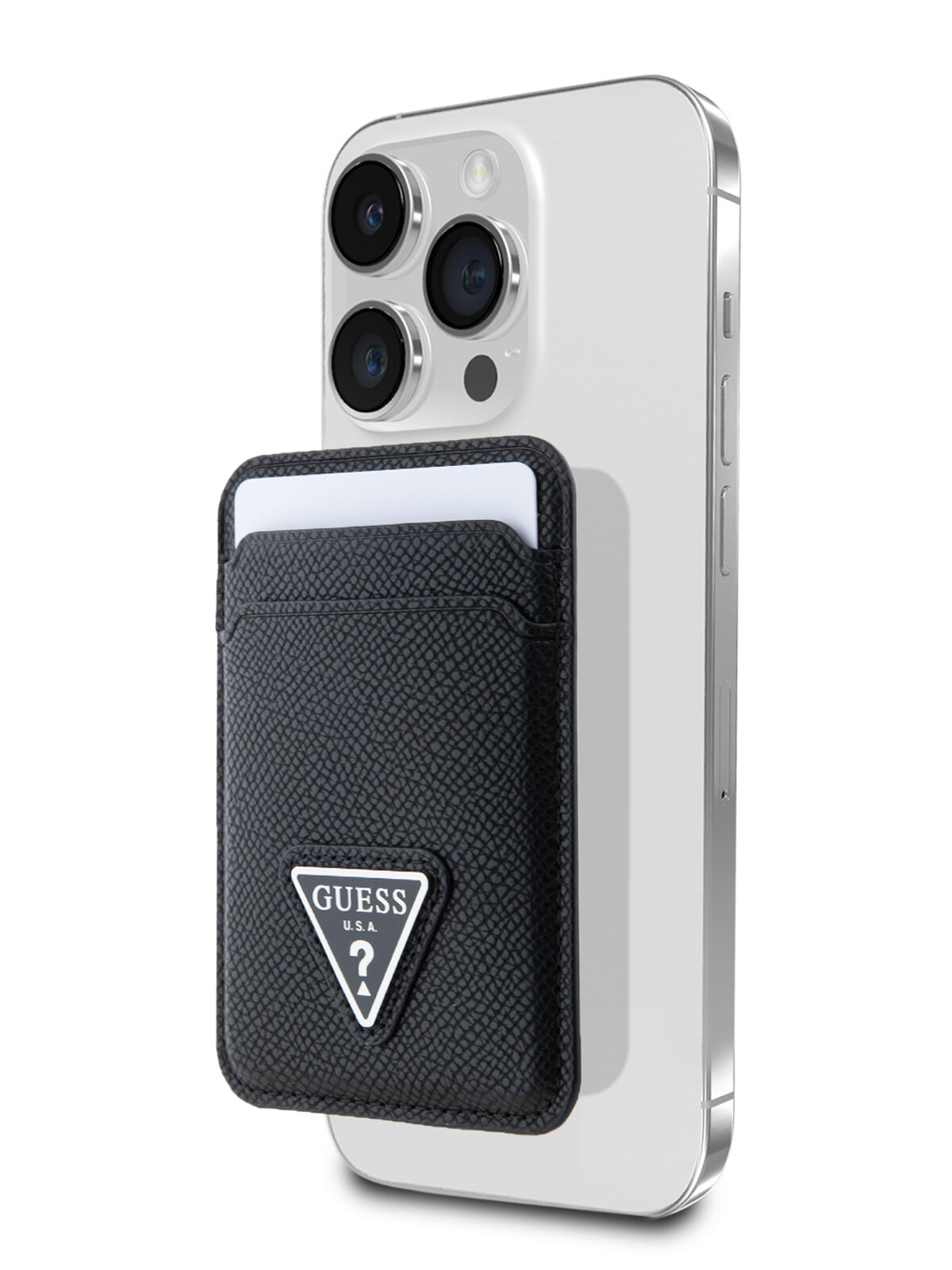 Магнитный бумажник Guess с магнитом MagSafe из зернистой экокожи Grained, черный