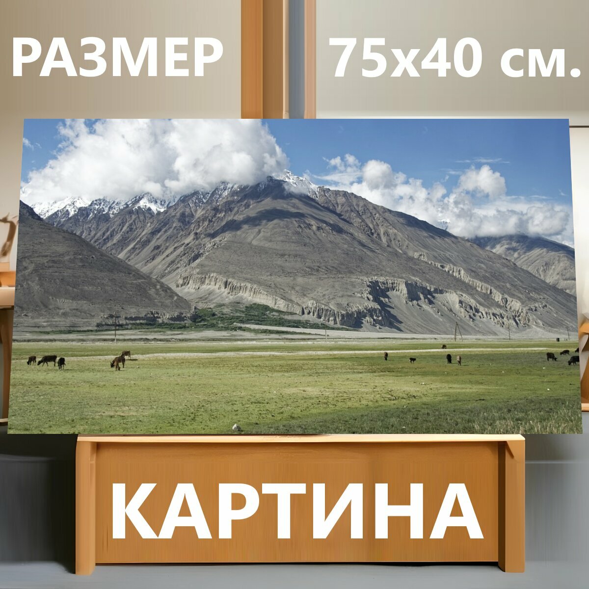 Картина на холсте "Таджикистан, памир, высокие горы" на подрамнике 75х40 см. для интерьера