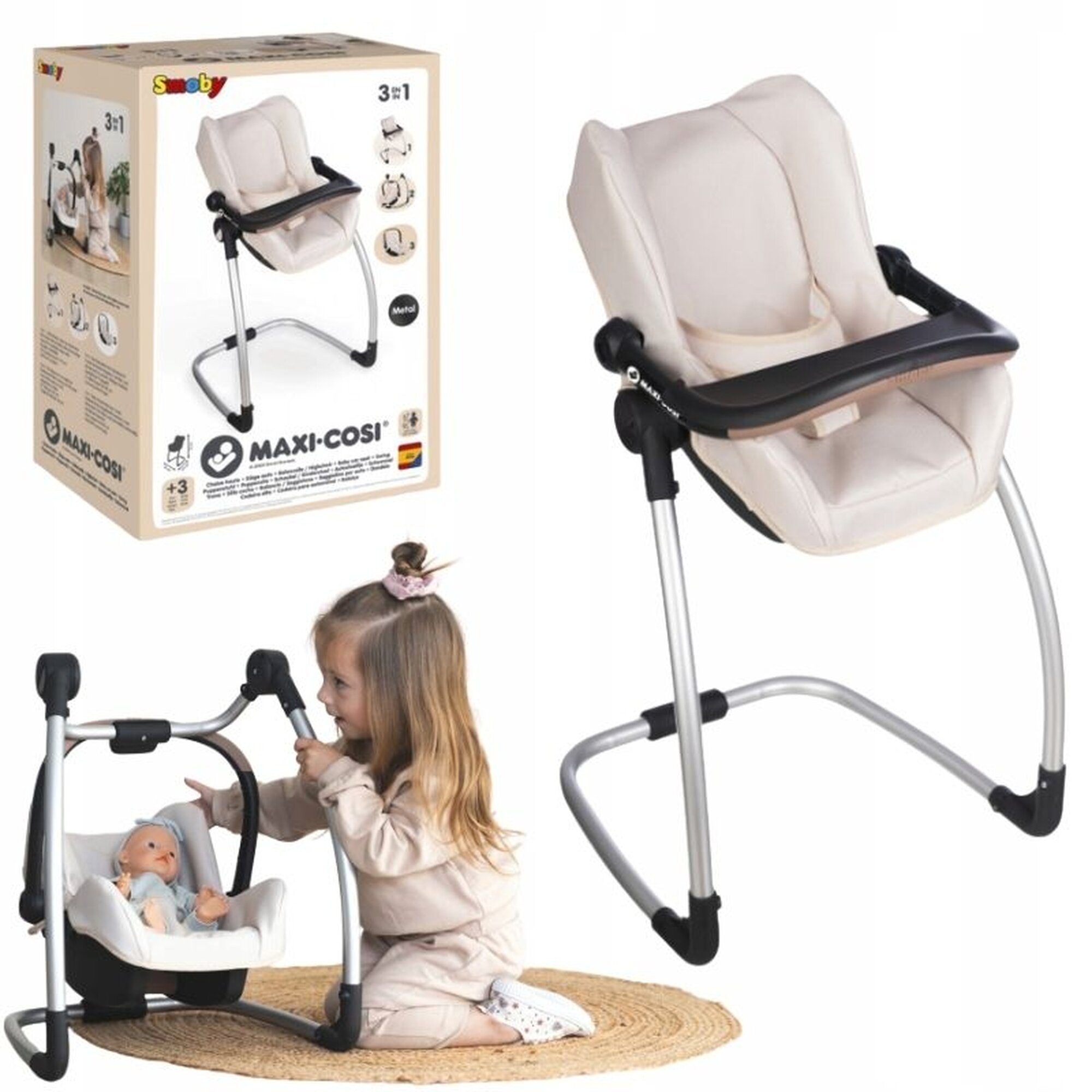 Кресло Smoby Maxi Maxi-Cosi - Cтульчик для кормления 3 в 1 (стульчик, качели, переноска) Бежевый - Смоби 240245