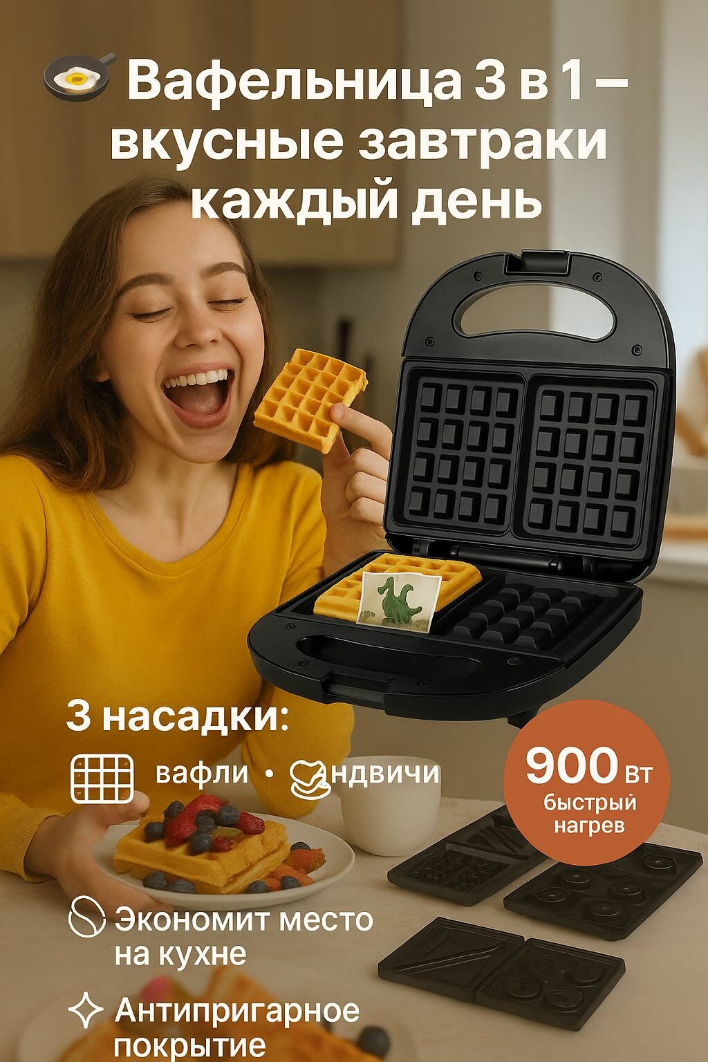 Вафельница для вафель, пончиков и сэндвичей