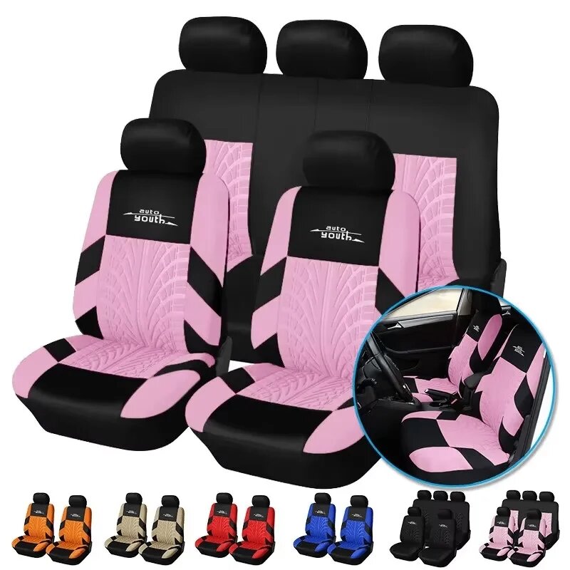 Чехлы на автосиденья Pink, комплект на 5 мест, универсальные