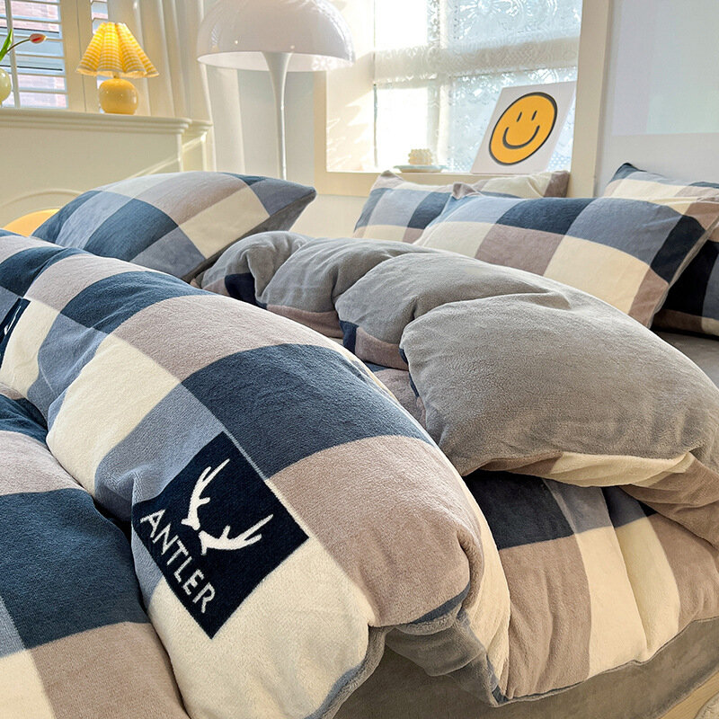 Свежий и элегантный комплект постельного белья из молочного флиса из четырех частей, зимний фланелевый пододеяльник из утолщенного молочного флиса, простыня, постельное белье для общежития,90*200cm