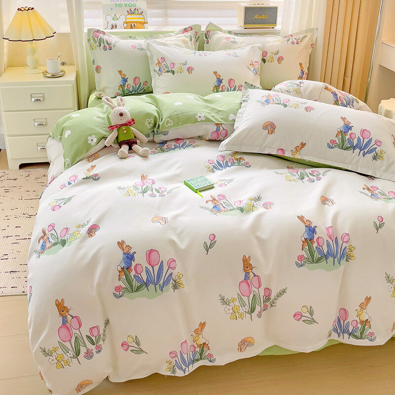 Чистая и светлая простыня из четырех частей с начесом, пододеяльник, пододеяльник из стираного хлопка и комплект постельного белья из трех частей,200*230cm