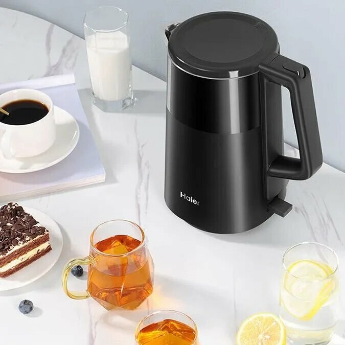 Чайник электрический Haier HKT-TK1S1712, функция подогрева, чёрный, черно-серый