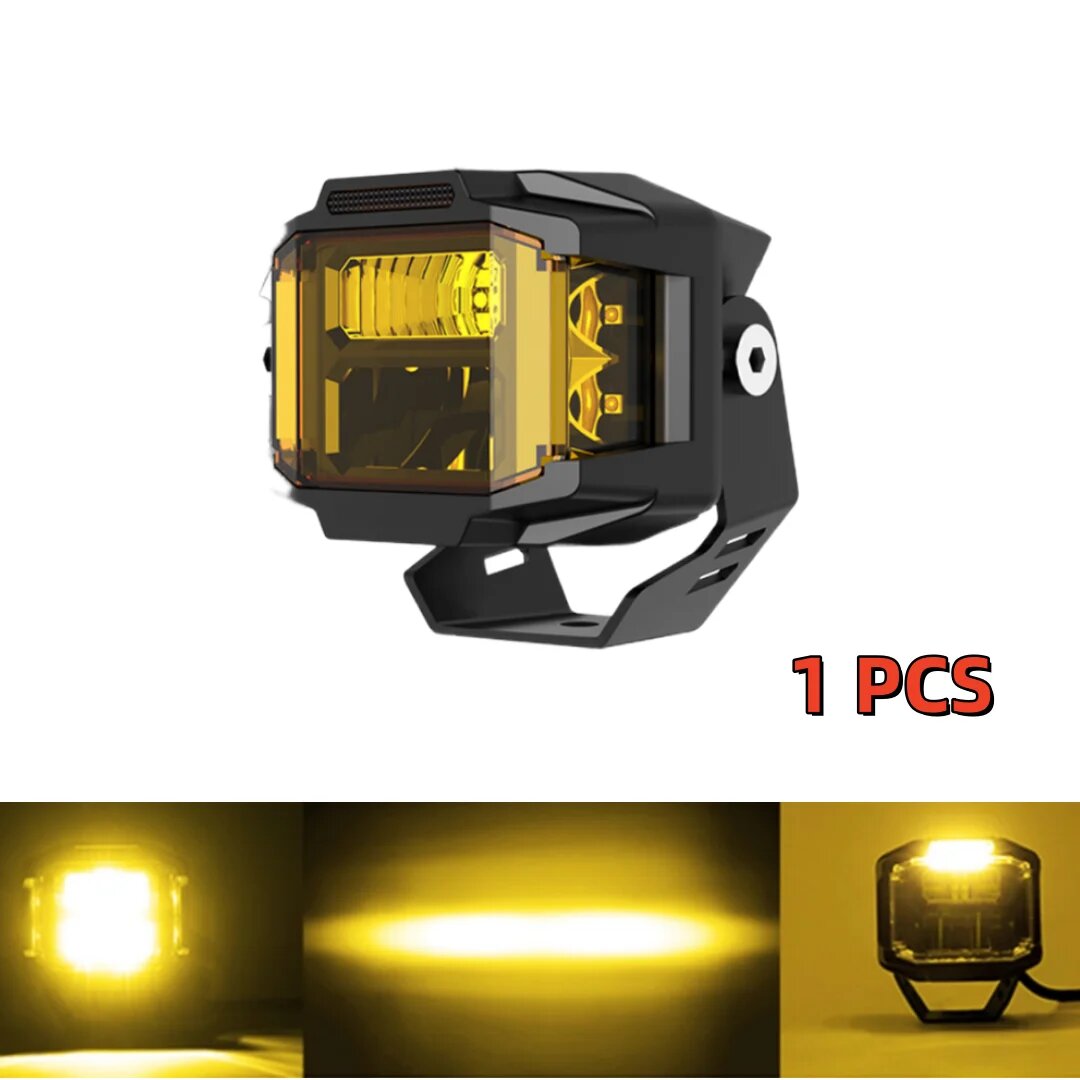 3-дюймовый светодиодный автомобильный рабочий фонарь, трехстороннее освещение, прожектор DRL, 12 В, 24 В, мотоцикл, грузовик, внедорожная фара, модернизация противотуманных фар (1 PCS) yellow