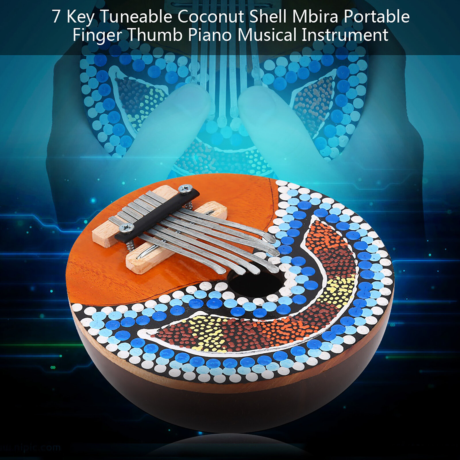7-клавишное настраиваемое фортепиано из скорлупы кокоса Mbira, портативное пианино с большим пальцем, музыкальный инструмент