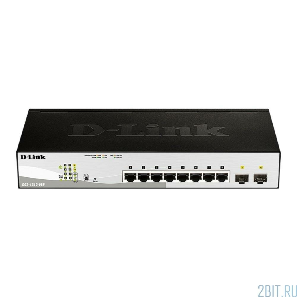 Коммутатор D-Link DGS-1210-08P DGS-1210-08P/G3A (L2) 8x1Гбит/с 2SFP 8PoE 65W настраиваемый
