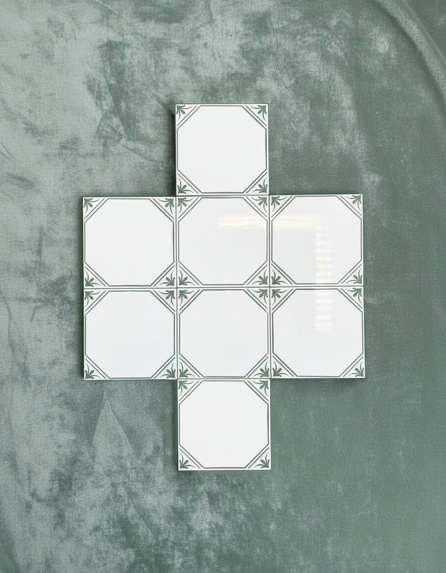 Керамическая плитка настенная декор октагон внутри зелёный 15x15см, 8шт. для ванной, для кухни