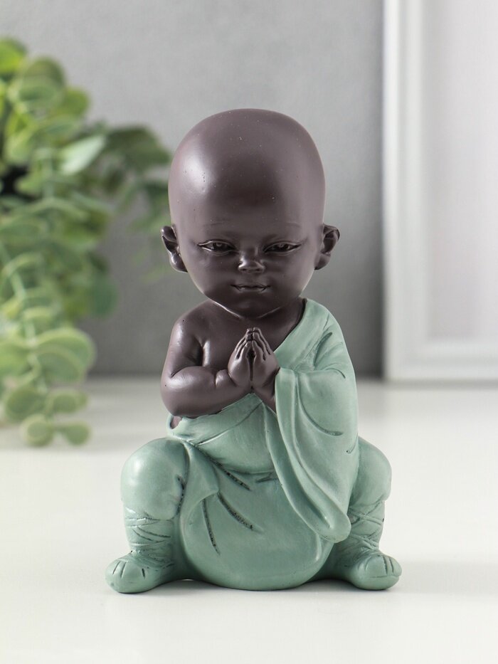Фигурка полистоун «Маленький будда - медитация», зелёно-коричневый, 5.8×7.7×12.3 см