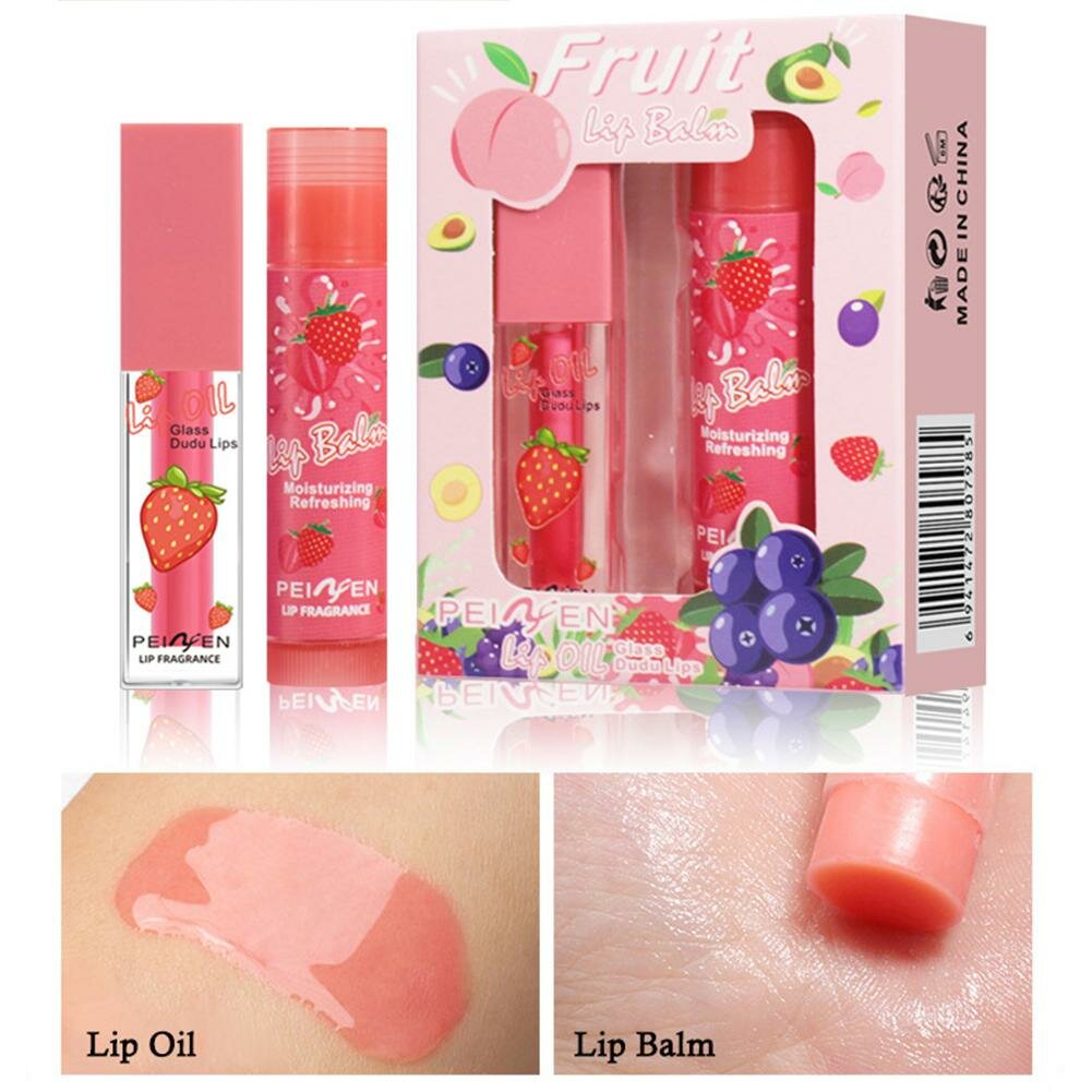 Набор масел для губ 2-в-1 с фруктовым вкусом, масло для губ + бальзам для губ