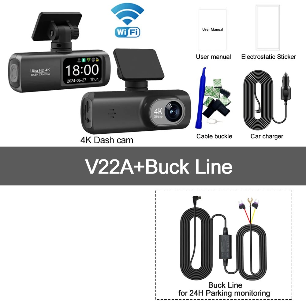 V22A+ Buck Line 4K Dash Cam Wi-Fi Черный ящик