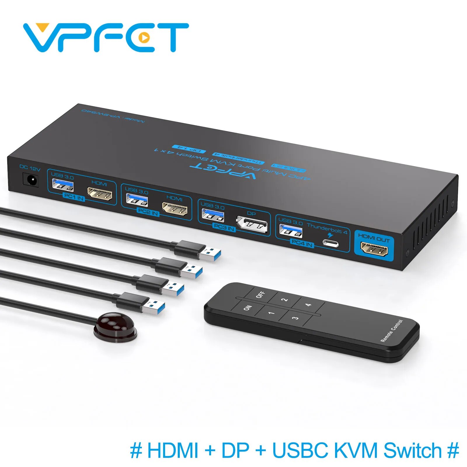 KVM-переключатель 4 порта HDMI DisplayPort Thunderbolt4 8K EU Plug