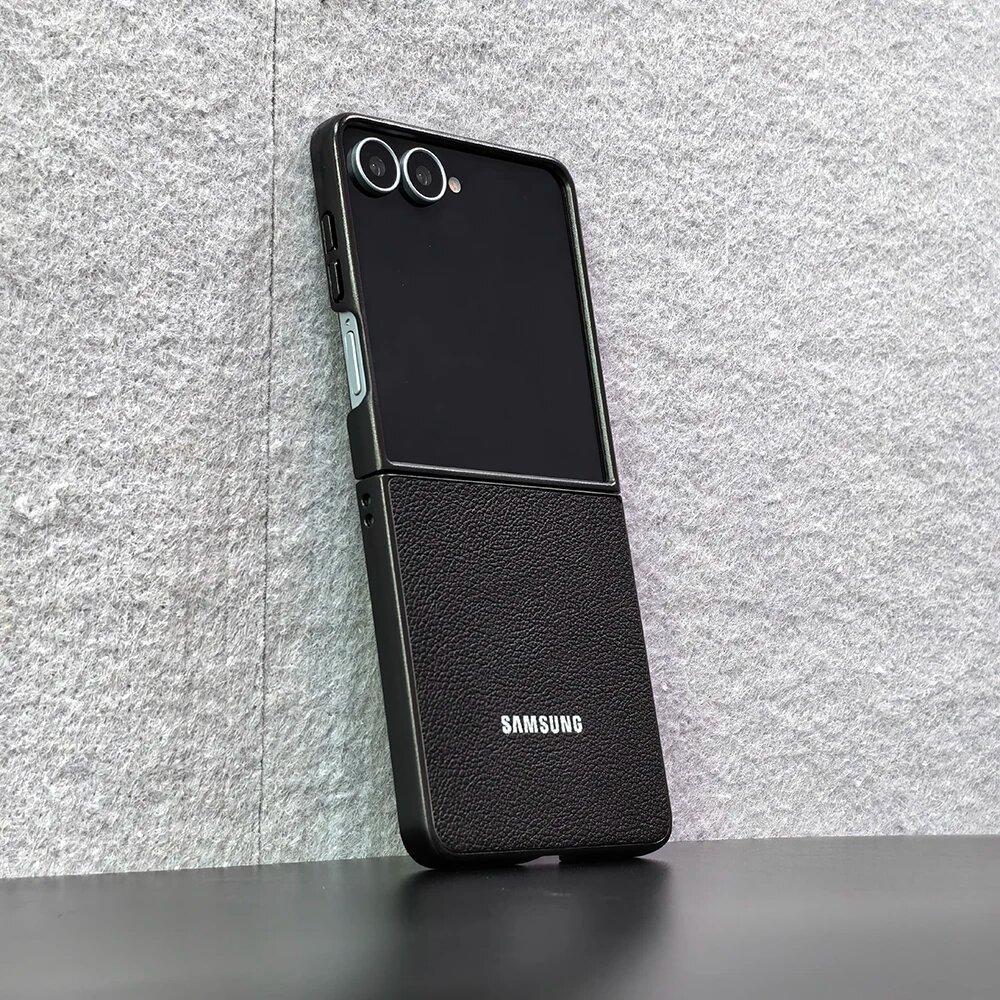 Чехол для Samsung Galaxy Z Flip7 FE, черный, из искусственной кожи