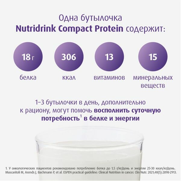 Питание лечебное диетическое высокобелковое с нейтральным вкусом Компакт Протеин Nutridrink/Нутридринк 125мл 4шт — фото 1