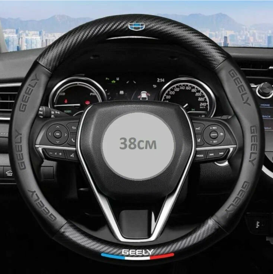 Оплётки на руль, Оплетка на руль, диаметр 38 см, спортивная, Geely, кожаный чехол, черный