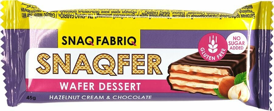 Батончик SNAQ FABRIQ вафельный глазир со вкус Фундучный крем и бельгийский шок Арт. СФ53 (Россия) 45г