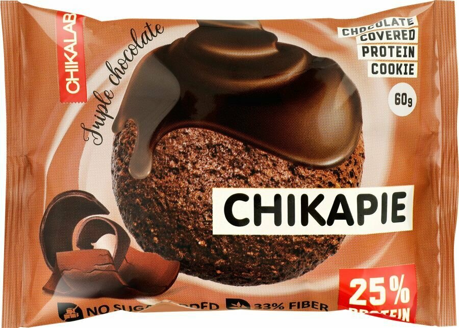 Печенье протеиновое глазированное CHIKALAB с начинкой тройной шоколад, 60г x 3 упаковки