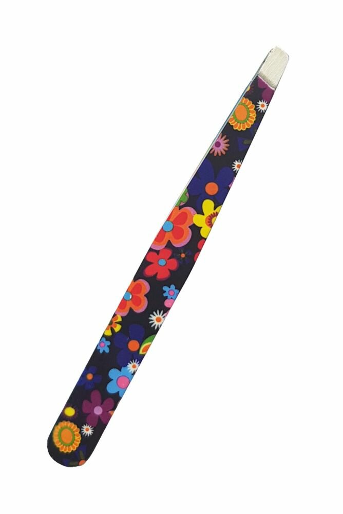 Пинцет для бровей скошенный Zinger 86022, с цветами