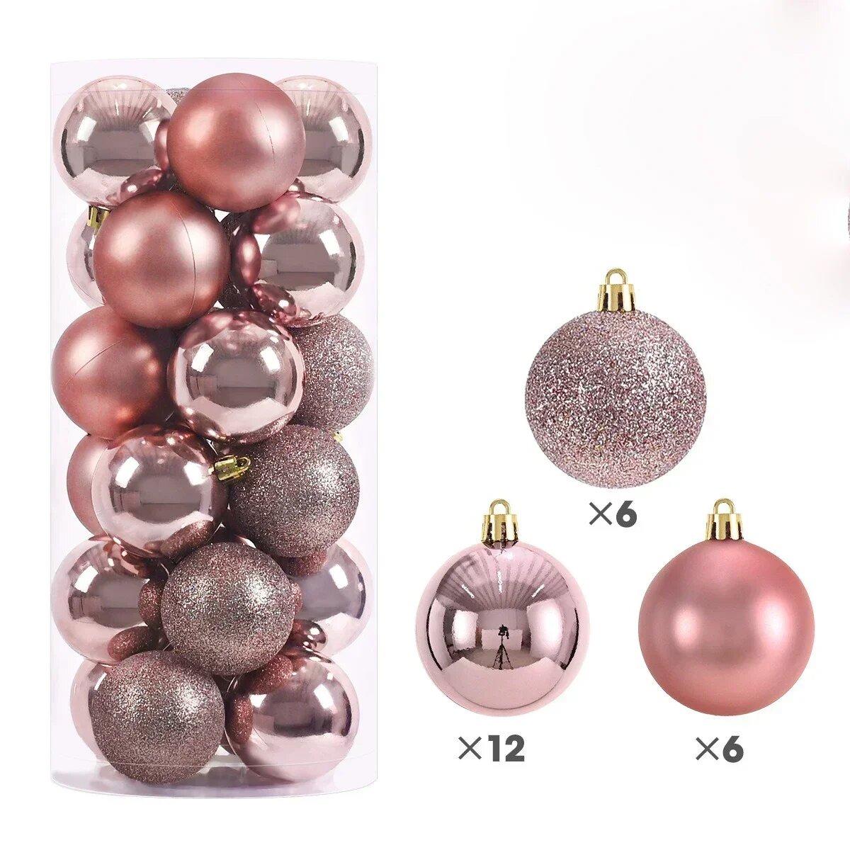 Рождественские шары Rose Gold 24 шт. 3-6 см
