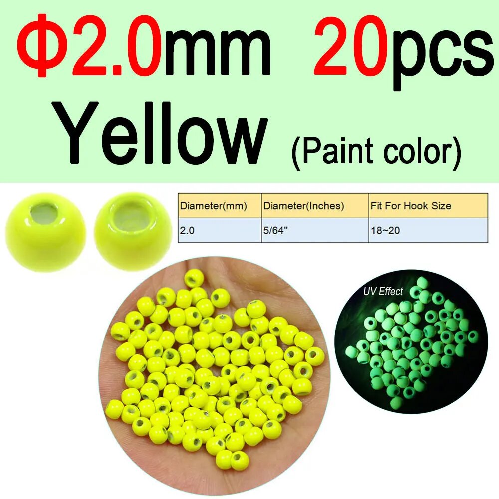 Бусины для мух 2.0mm Yellow 20pc