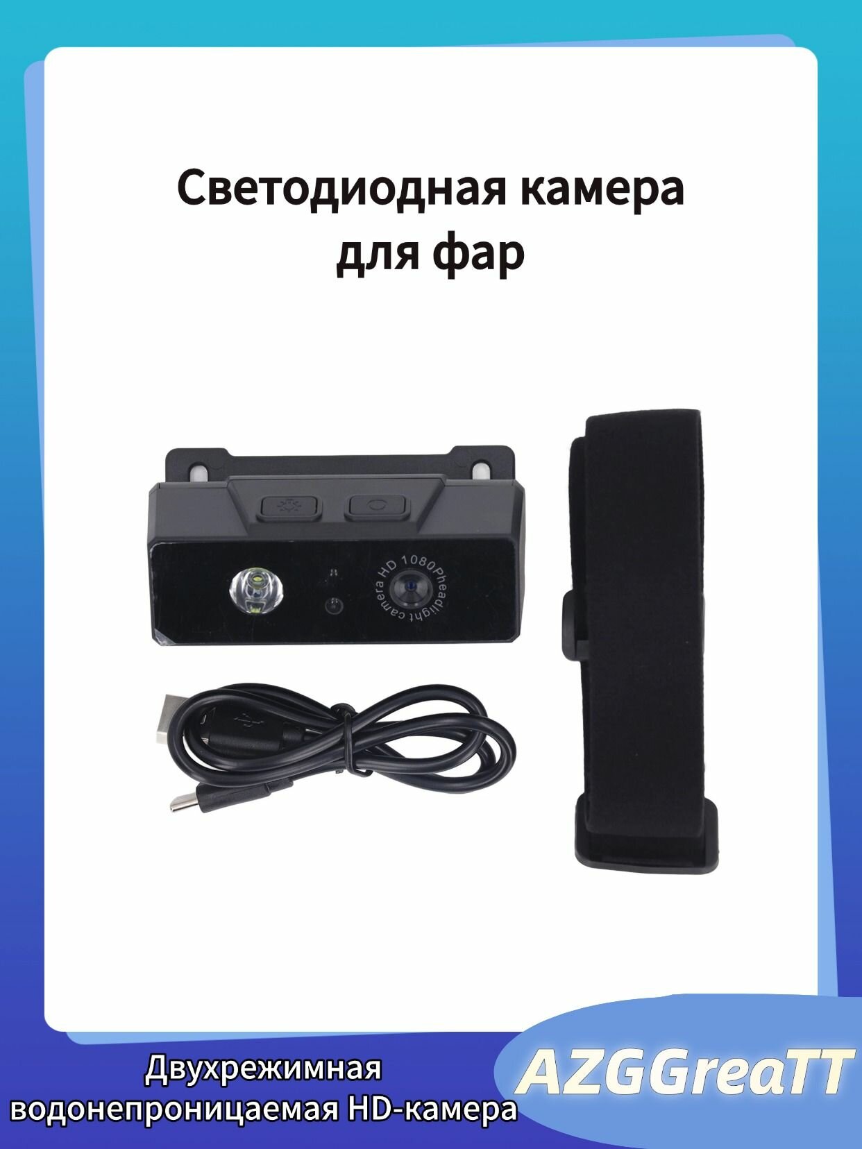 Налобный фонарь-камера 2MP 1080P, ночное видение, IP68