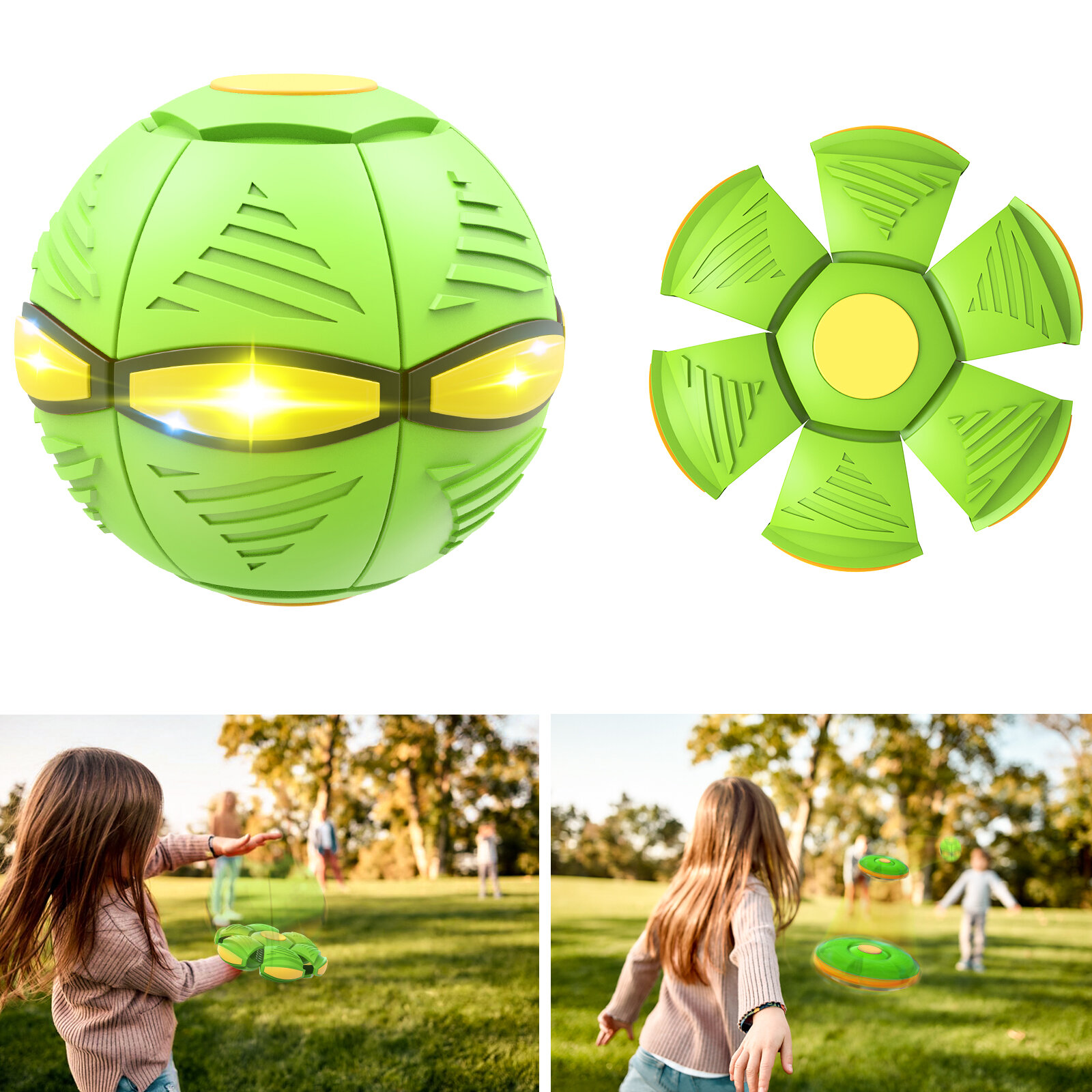 Deformation Vent Ball Plat Ball Red Magic UFO Ball Exhaust Ball Outdoor Flat Ball Beach Garden Toy With LED Light Plastic 1Pc