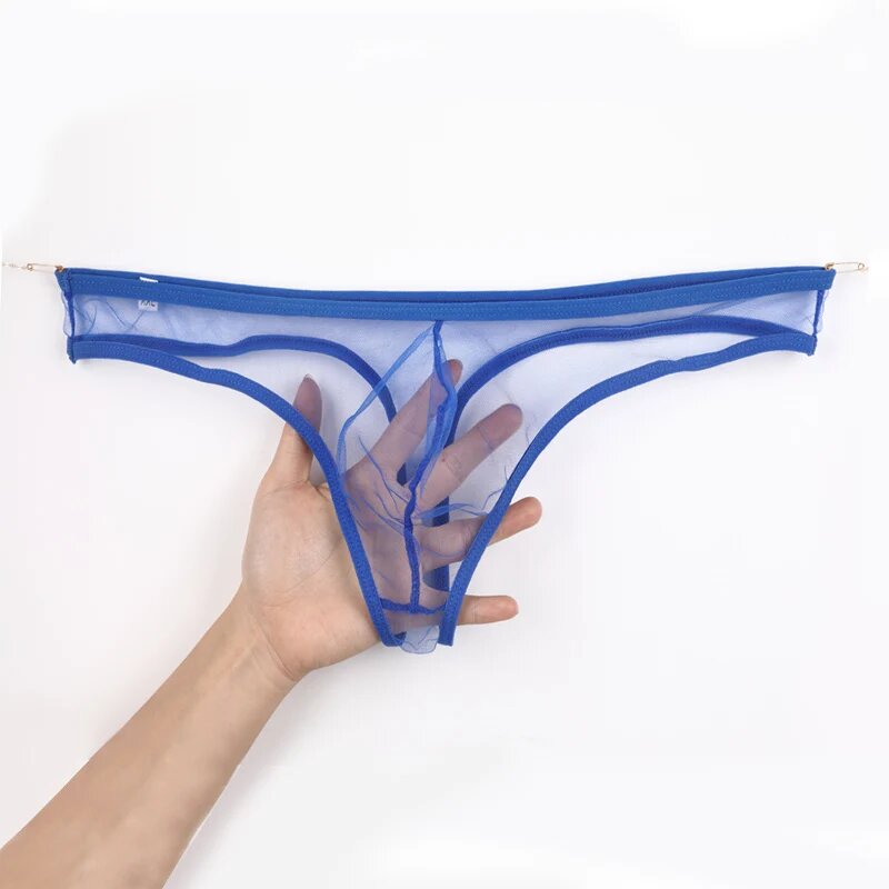 Мужское нижнее белье, сексуальные прозрачные стринги, стринги, трусы, дышащие трусы Синий, L, Синий
