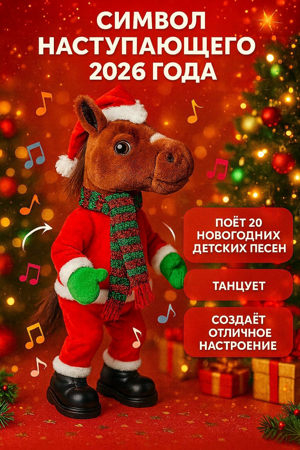 Лошадка 2026 игрушка поёт, двигается, повторяет голос, подарок детям