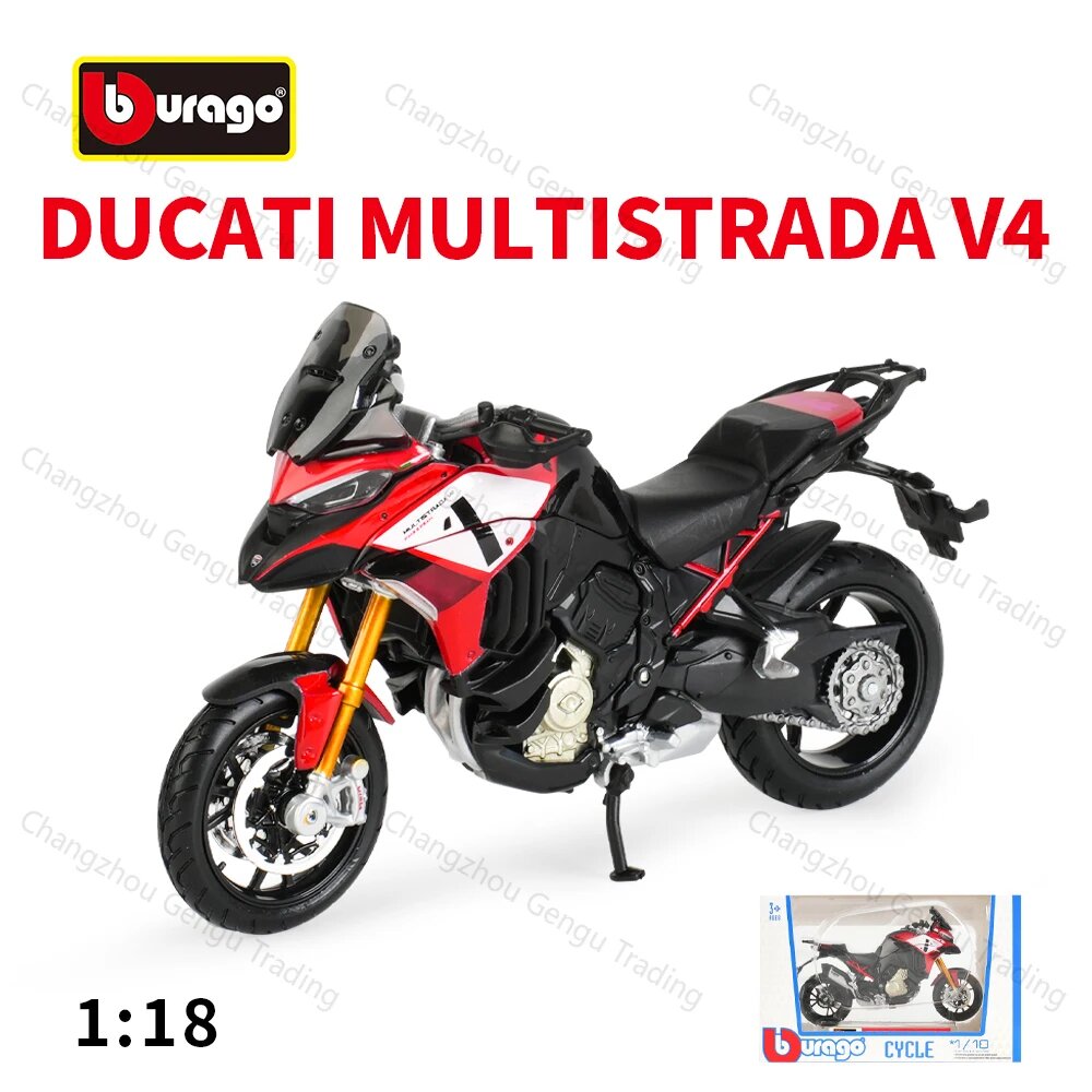 Bburago 1:18 DuCATI MULTISTRADA V4 Статические литые автомобили Коллекционная модель мотоцикла игрушки