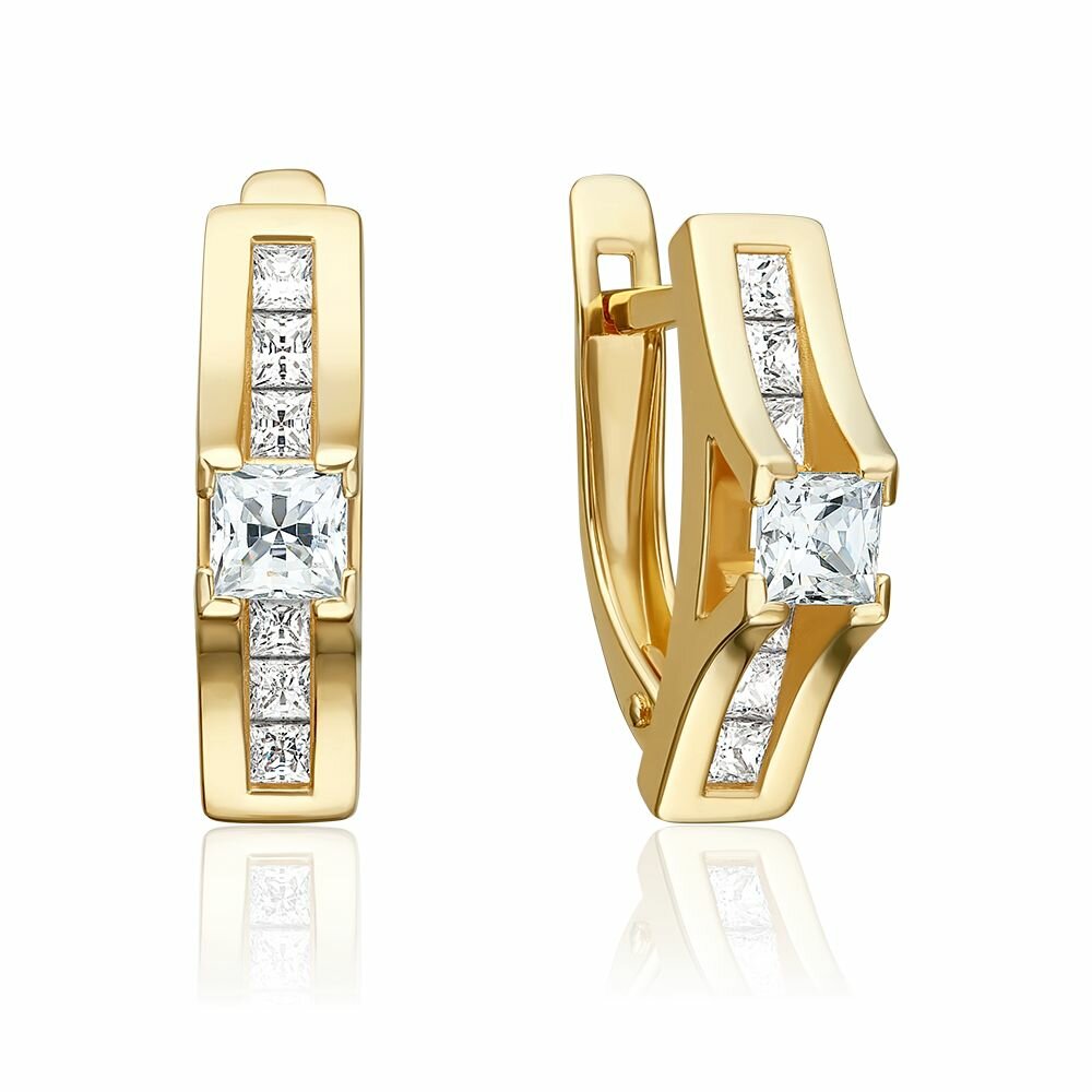 Серьги, желтое золото, 585 проба, фианит