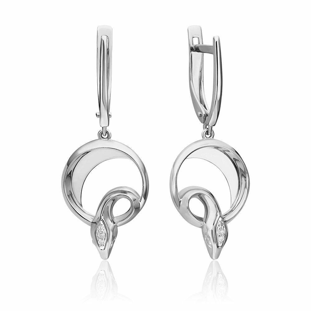 Серьги PLATINA, белое золото, 585 проба, родирование, бриллиант
