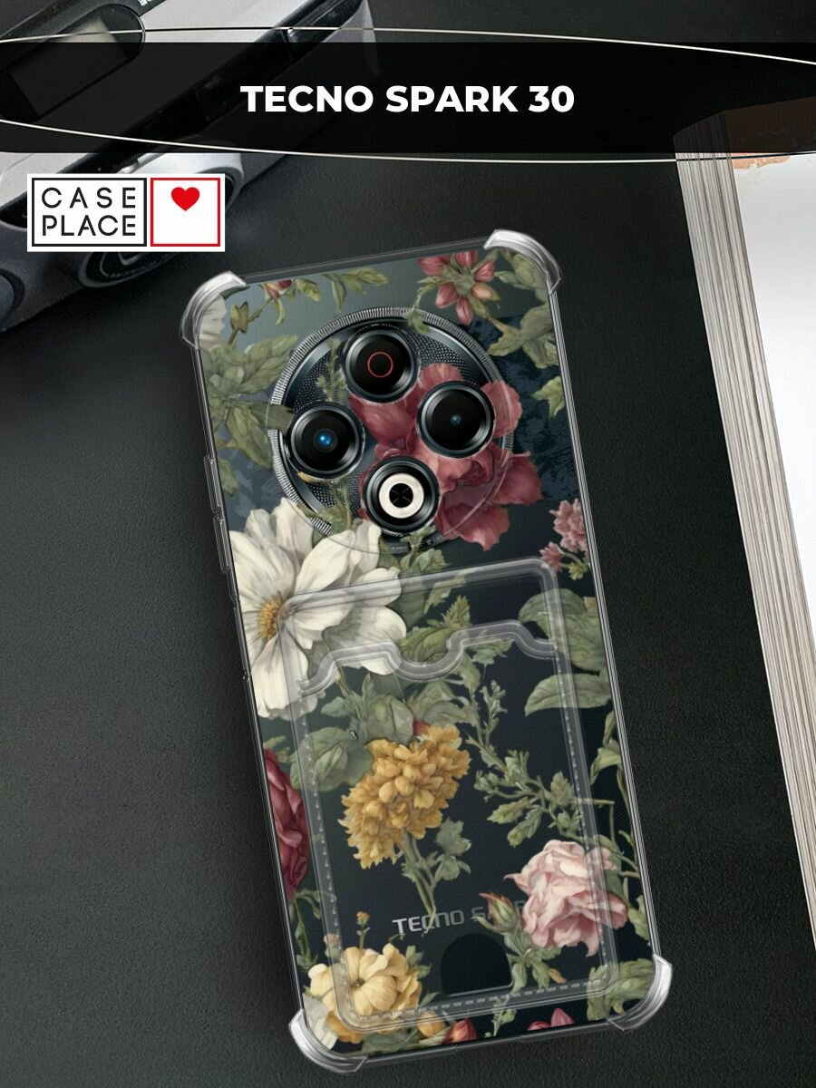 Чехол на Tecno Spark 30 (Текно Спарк 30) с картой и принтом Акварельные цветы 2