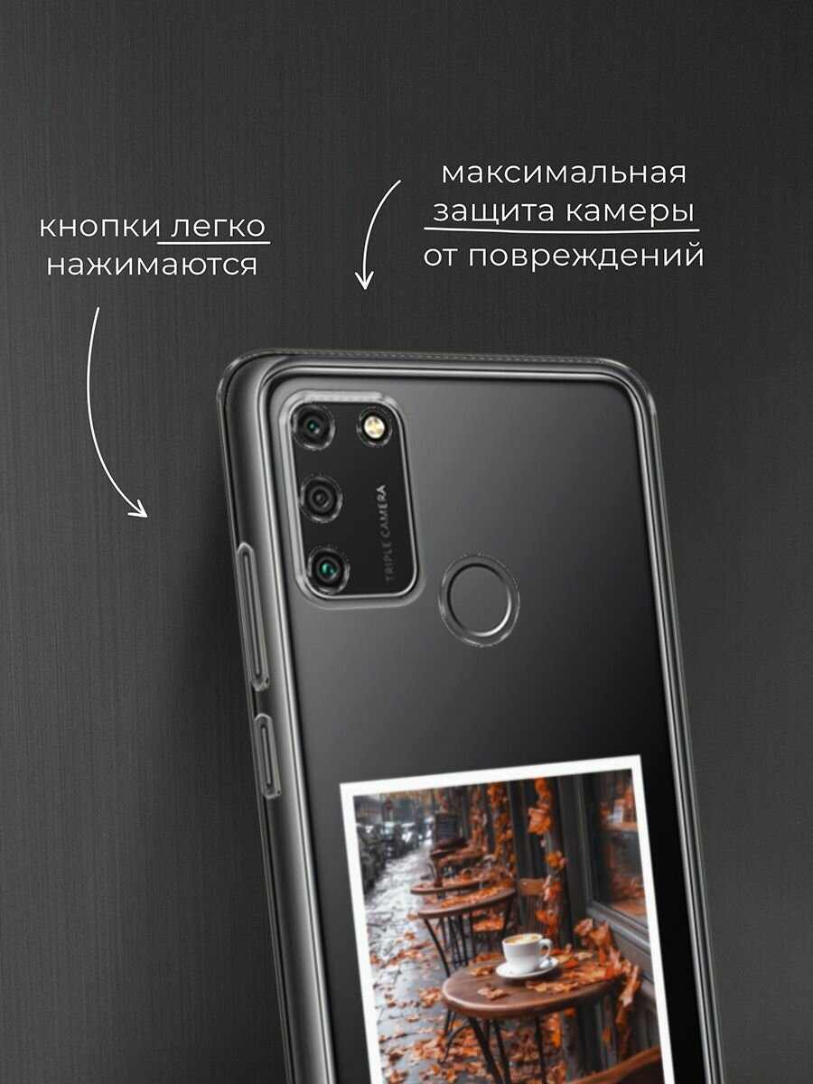 Силиконовый чехол на Honor 9A / Хонор 9А с принтом Осень и кофе — фото 1