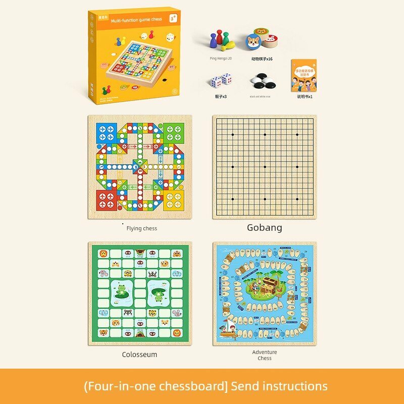 Игровой набор 30x30 см из четырех игр: шахматы, пять в ряд, приключение и битва шахмат для детей