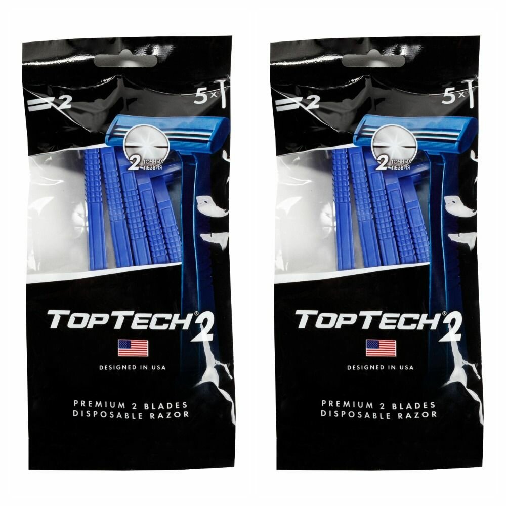 TopTech 2 Станок для бритья, одноразовый, 5 шт, 2 лезвия, 2 уп