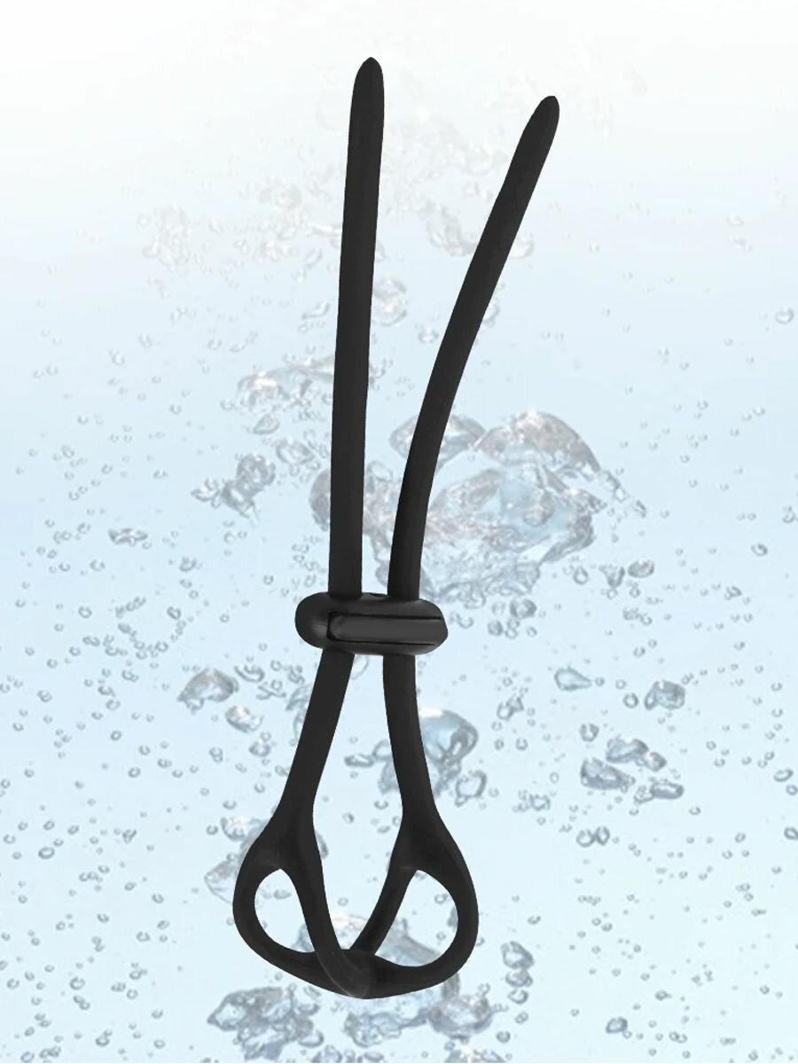 Черное силиконовое лассо утяжка для мошонки "STRETCHY LASSO BALL STRAP" 1шт