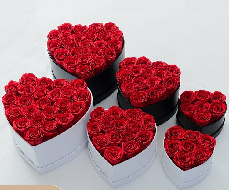 Подарок на день святого Валентина, 7 красных роз, вечные цветы, белая подарочная коробка