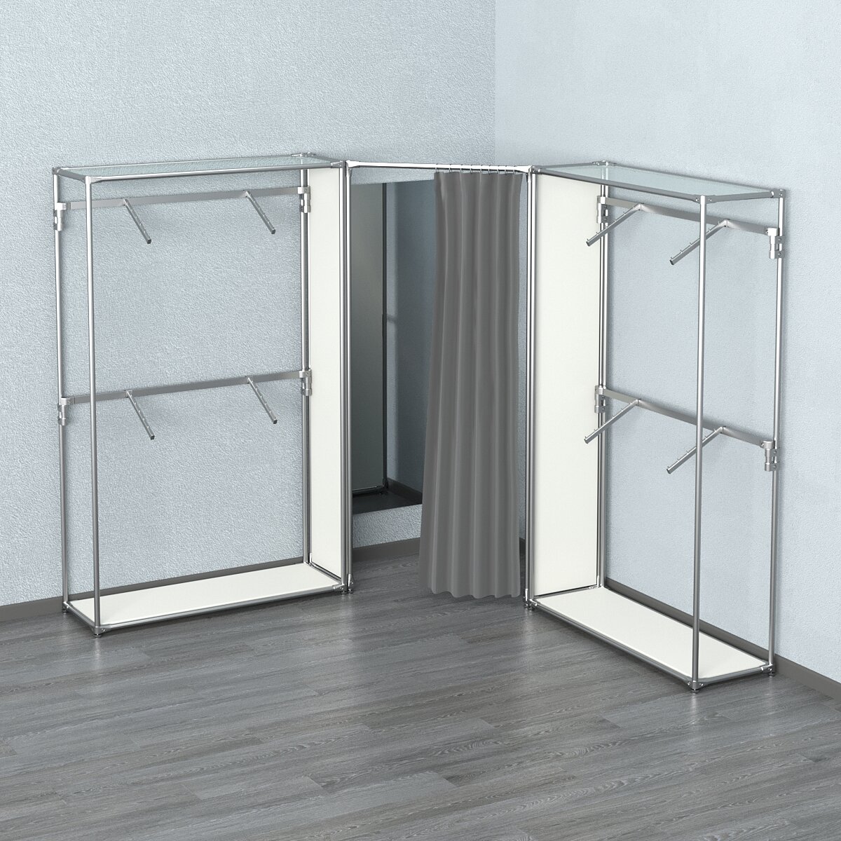 Примерочная с зеркалом из системы хром с поручнями №2-1, Белый