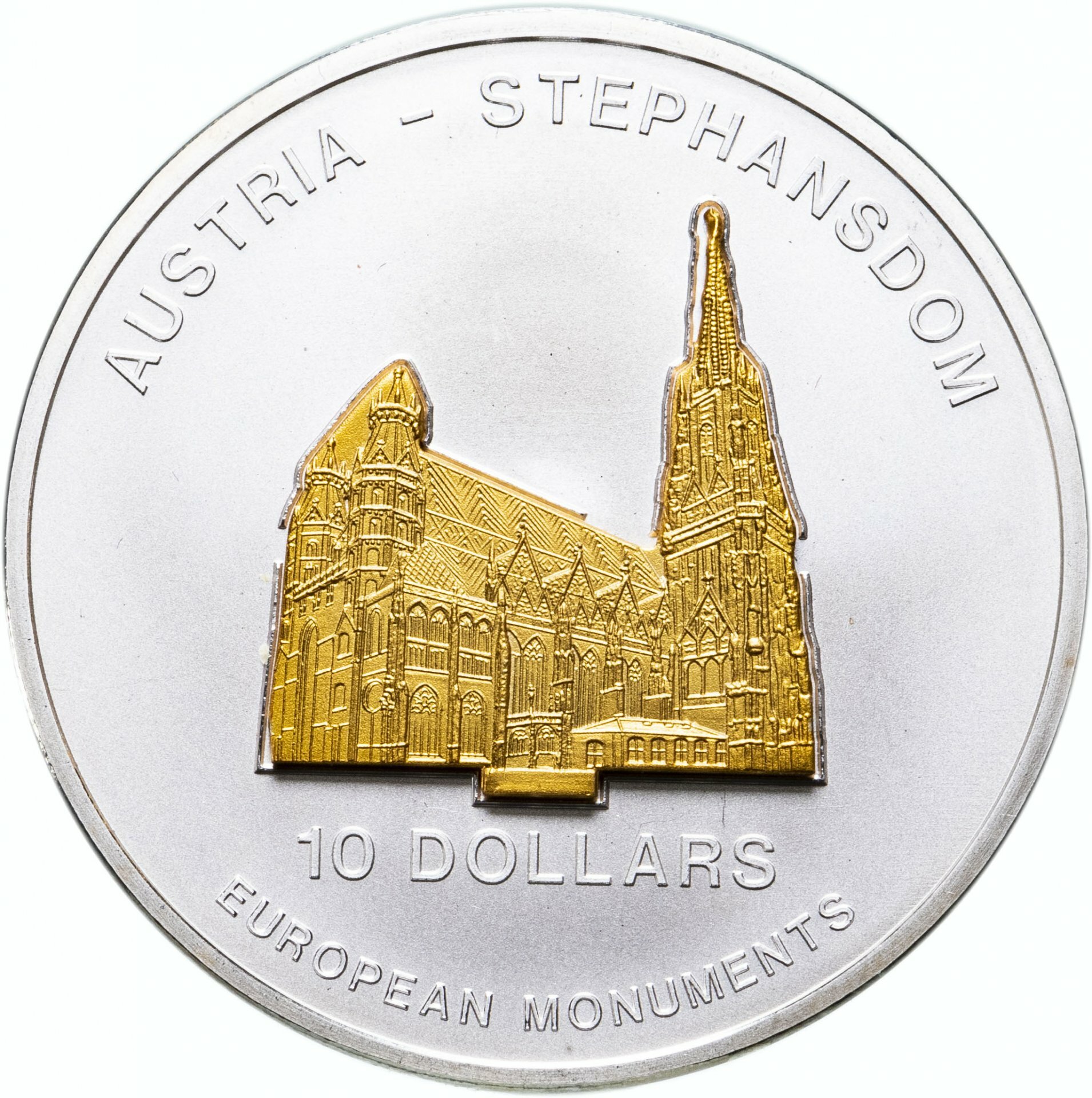 Науру 10 долларов 2005 монета-трансформер "Европейские монументы - Австрия Кафедральный собор Святого Стефана" в футляре, Серебро 999, в сохранности Proof