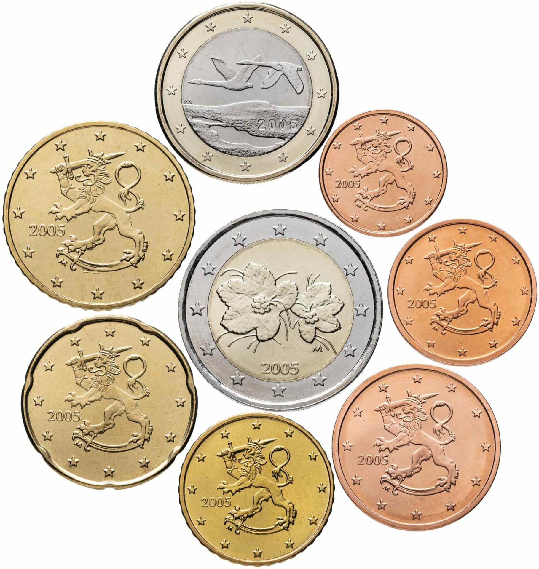 Финляндия полный годовой набор монет евро 2005 8 штук, Биметалл, в сохранности UNC