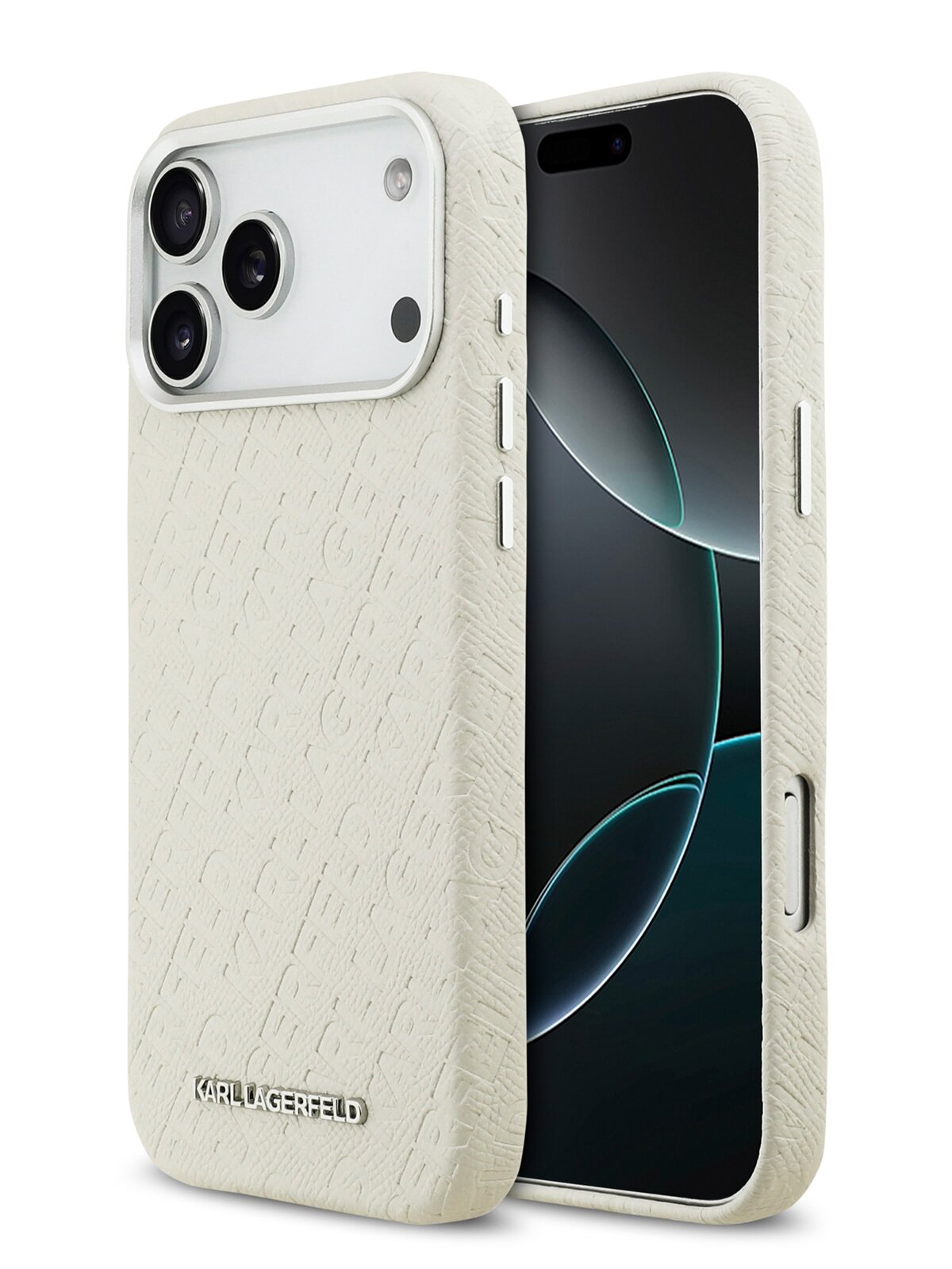 Karl Lagerfeld чехол с MagSafe для iPhone 17 Pro, PU кожа Full Wrapped Repeated logo, бежевый