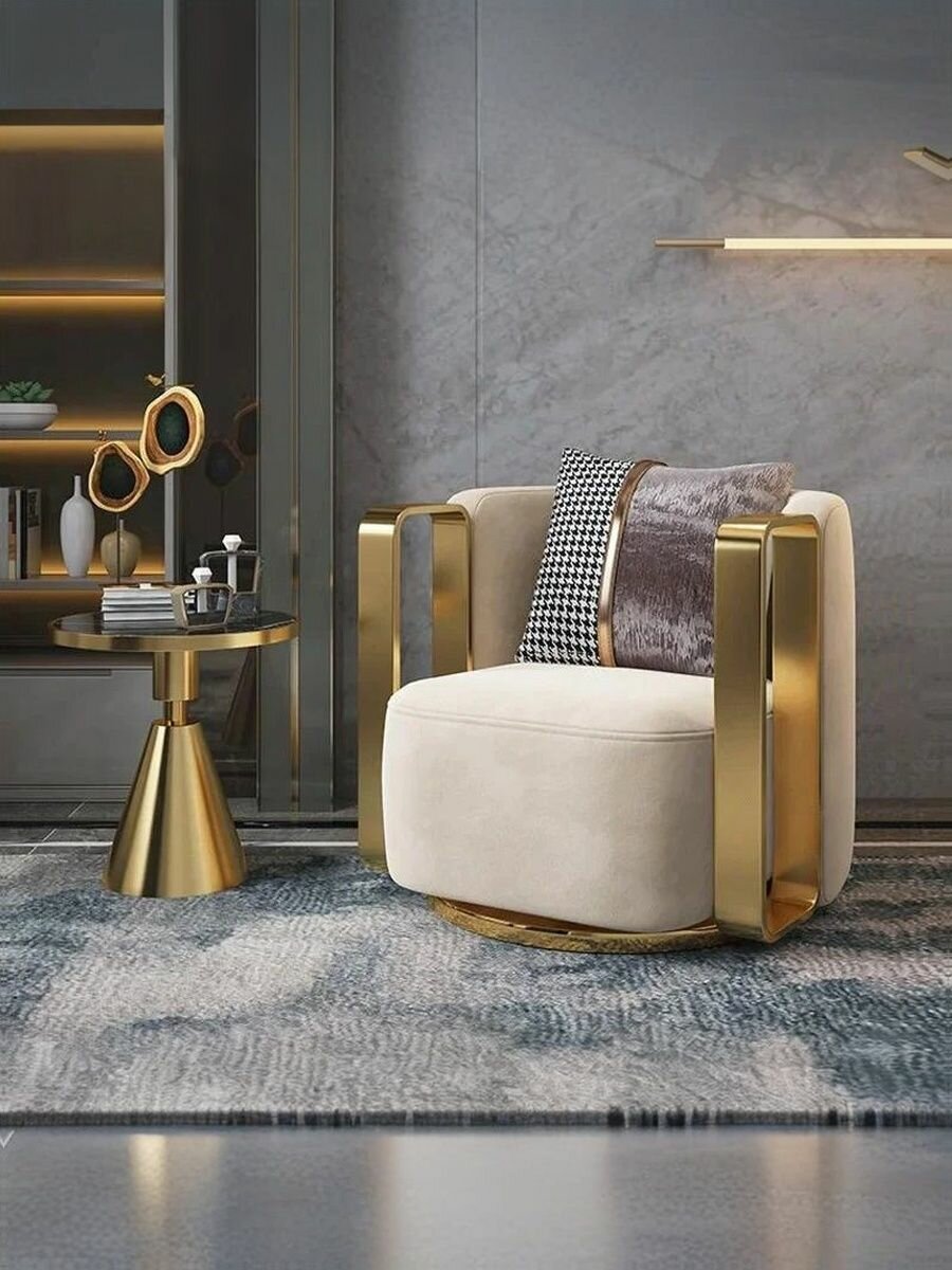 Дизайнерское кресло крутящееся с золотым основанием, ORIENTALE