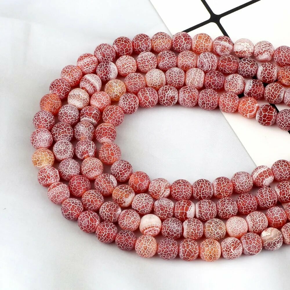 Натуральный камень, Агат морозный с трещинками 48 шт, 8 мм, красный
