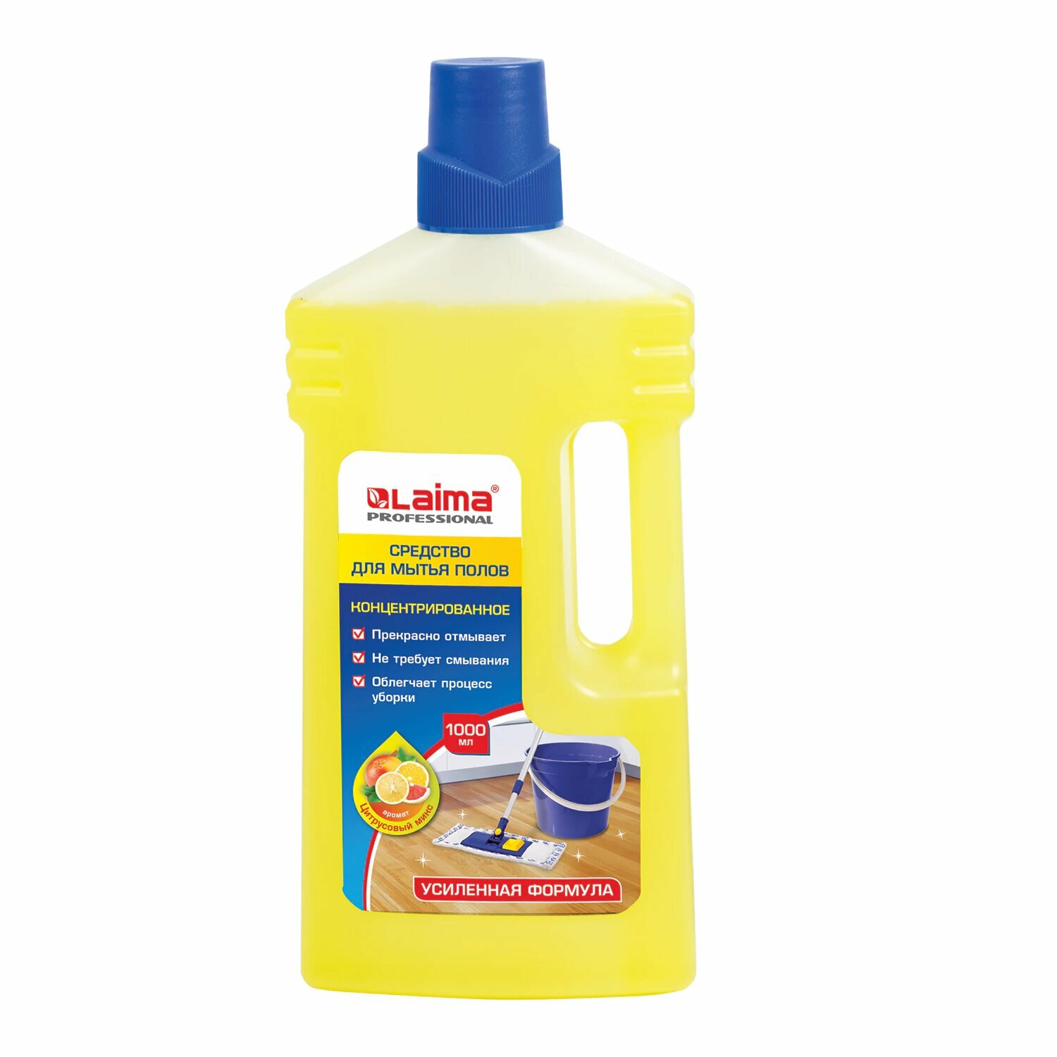 Средство для мытья пола 1 л, LAIMA PROFESSIONAL концентрат, "Цитрусовый микс", усиленная формула, 604795, 2шт.