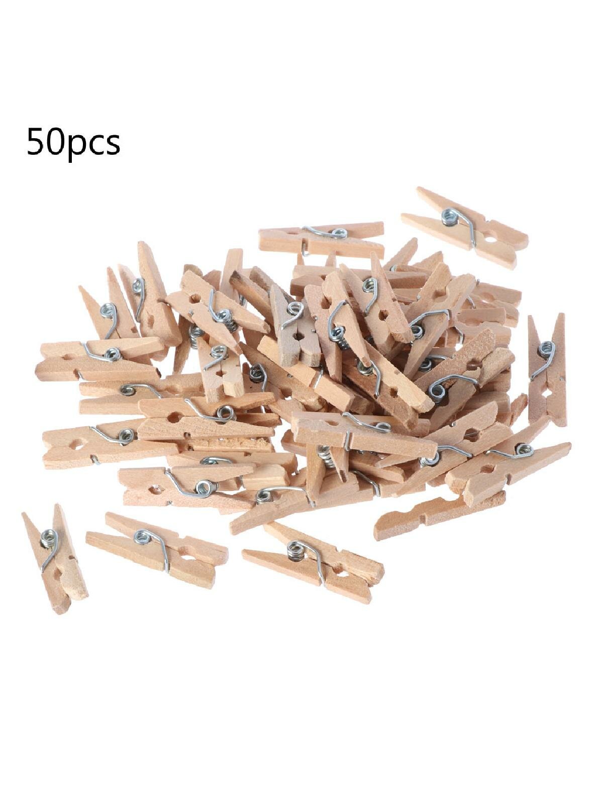 1 упаковка по 50 шт, деревянный зажим 25 мм натурального цвета